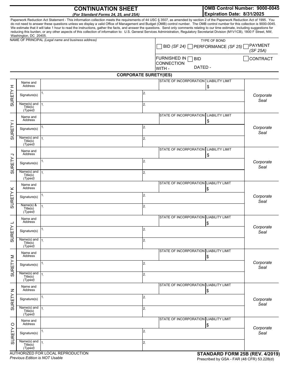 Form SF-25B - Fill Out, Sign Online and Download Fillable PDF ...