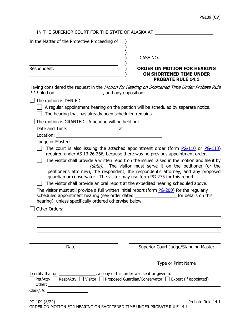 Form PG-109 - Fill Out, Sign Online and Download Fillable PDF, Alaska ...