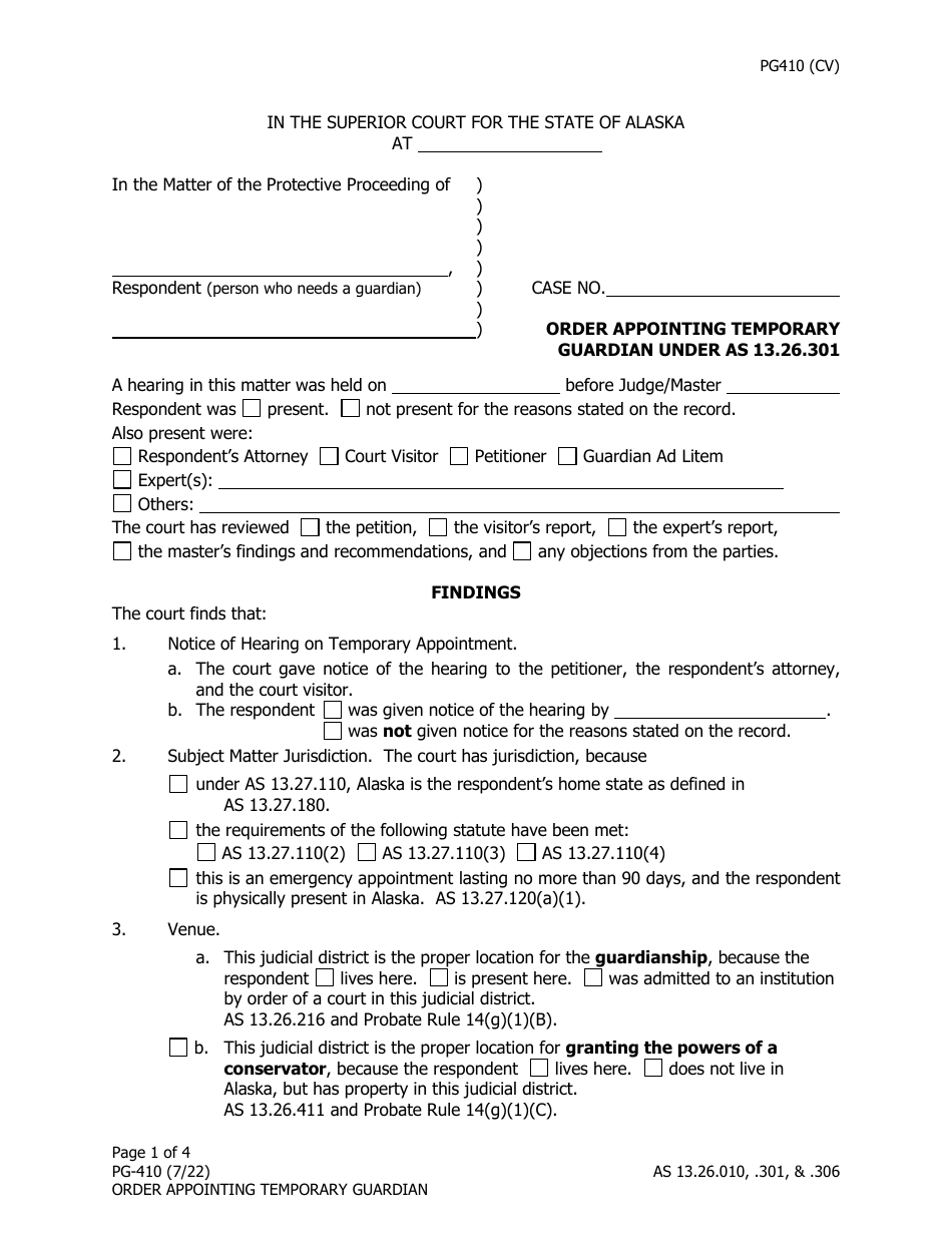 Form PG-410 - Fill Out, Sign Online and Download Printable PDF, Alaska ...