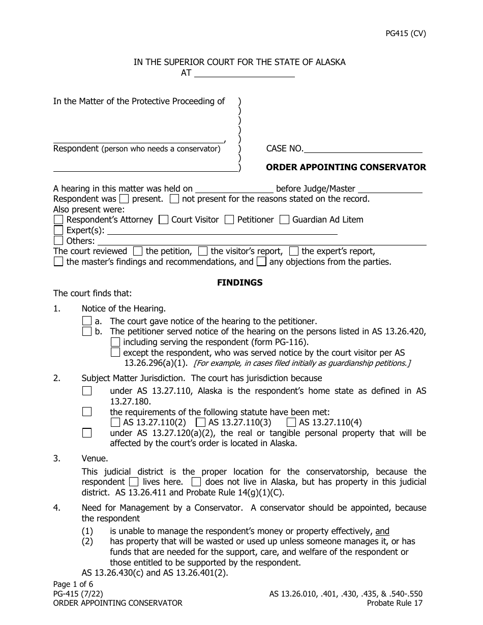 Form PG-415 - Fill Out, Sign Online and Download Printable PDF, Alaska ...