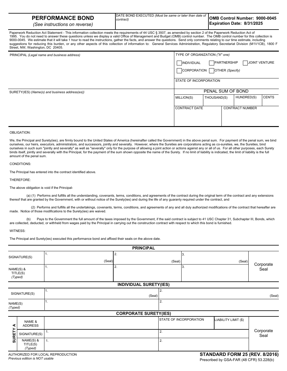 Form SF-25 - Fill Out, Sign Online and Download Fillable PDF ...