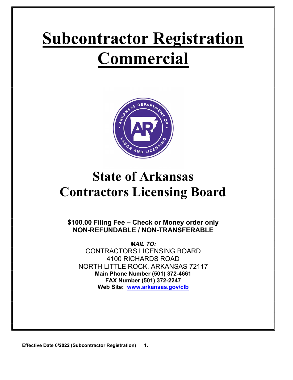 Arkansas Commercial Subcontractor Registration Application - Fill Out ...