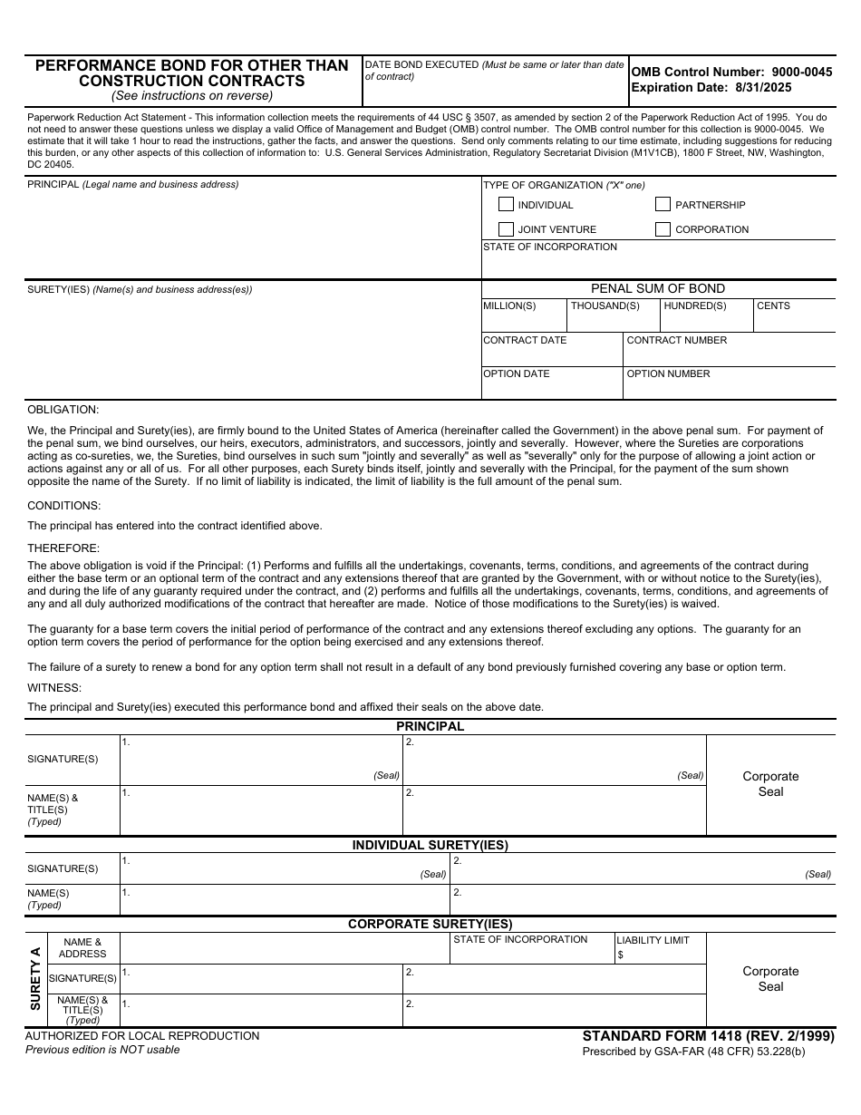Form SF-1418 - Fill Out, Sign Online and Download Fillable PDF ...