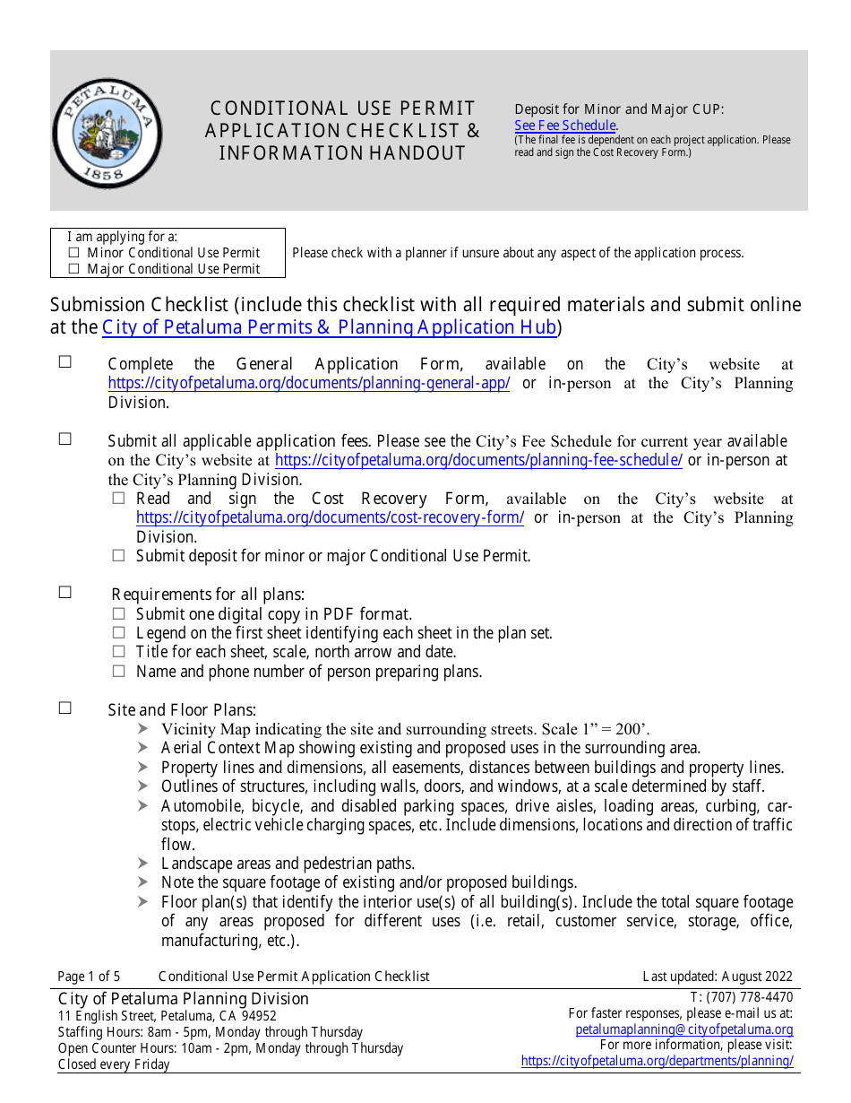 City of Petaluma, California Conditional Use Permit Application ...