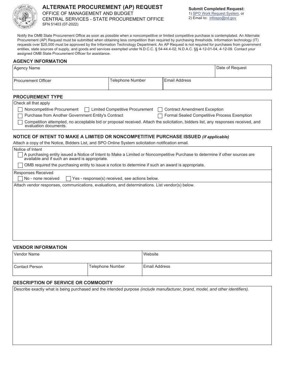 Form SFN51403 - Fill Out, Sign Online and Download Fillable PDF, North ...