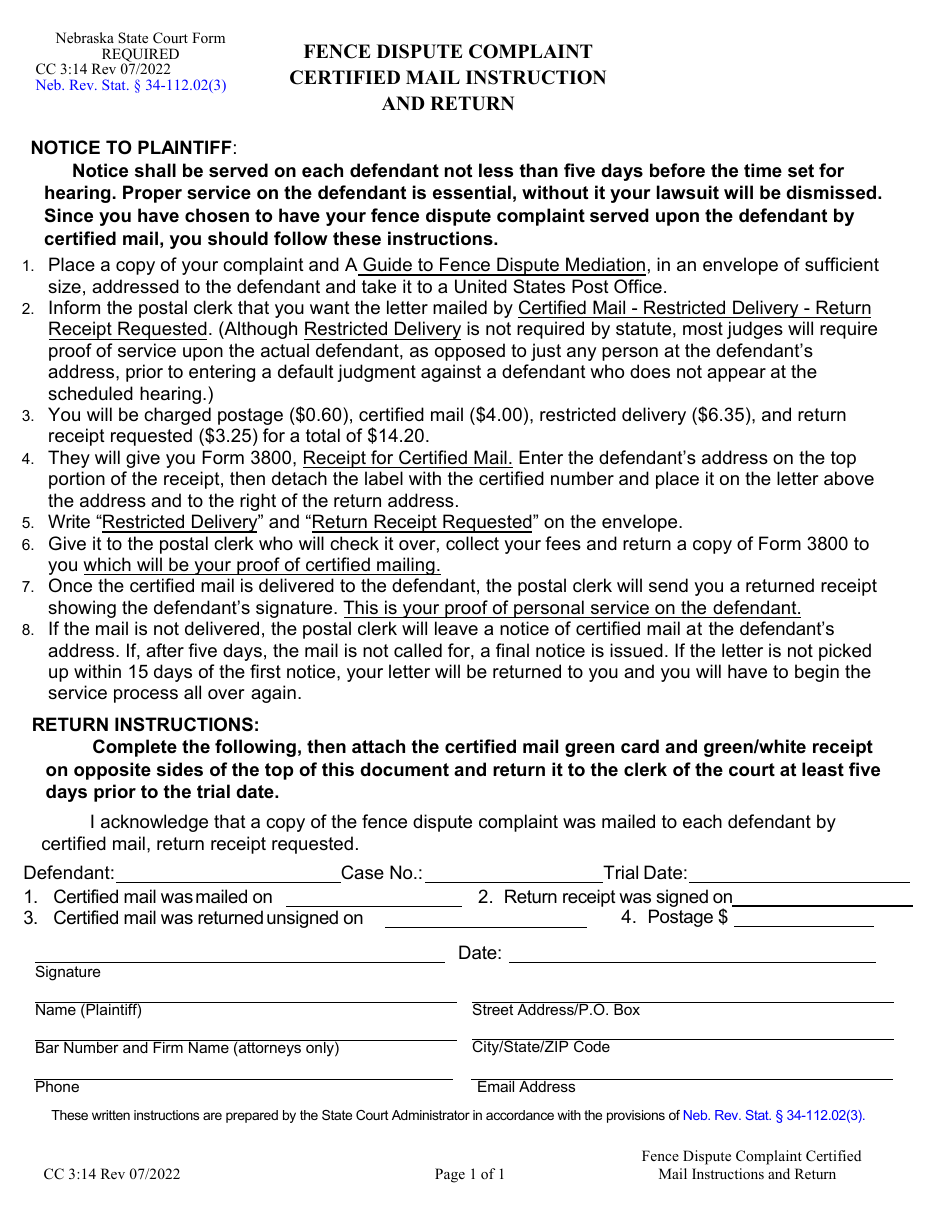 Form CC3:14 - Fill Out, Sign Online and Download Fillable PDF, Nebraska ...