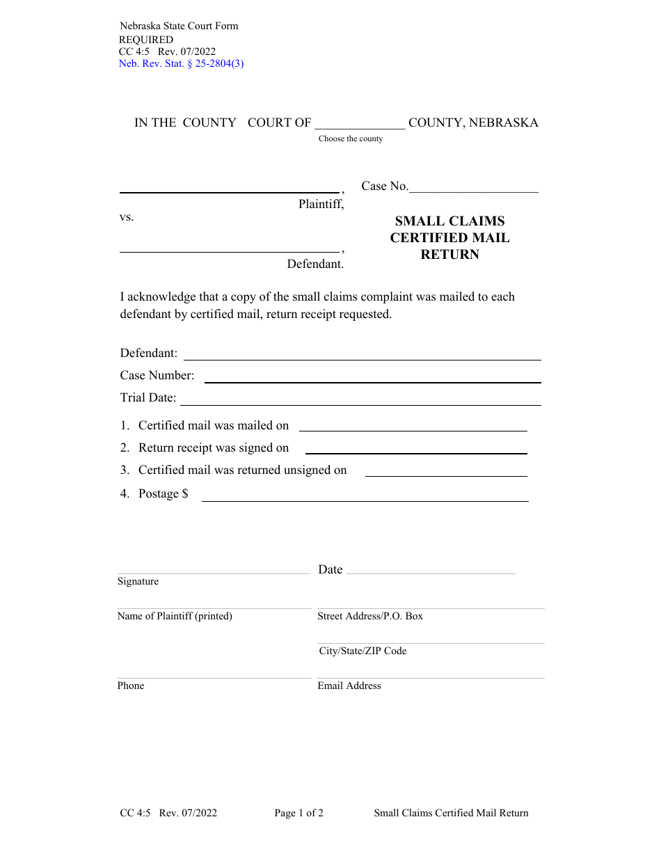 Form CC4:5 - Fill Out, Sign Online and Download Fillable PDF, Nebraska ...