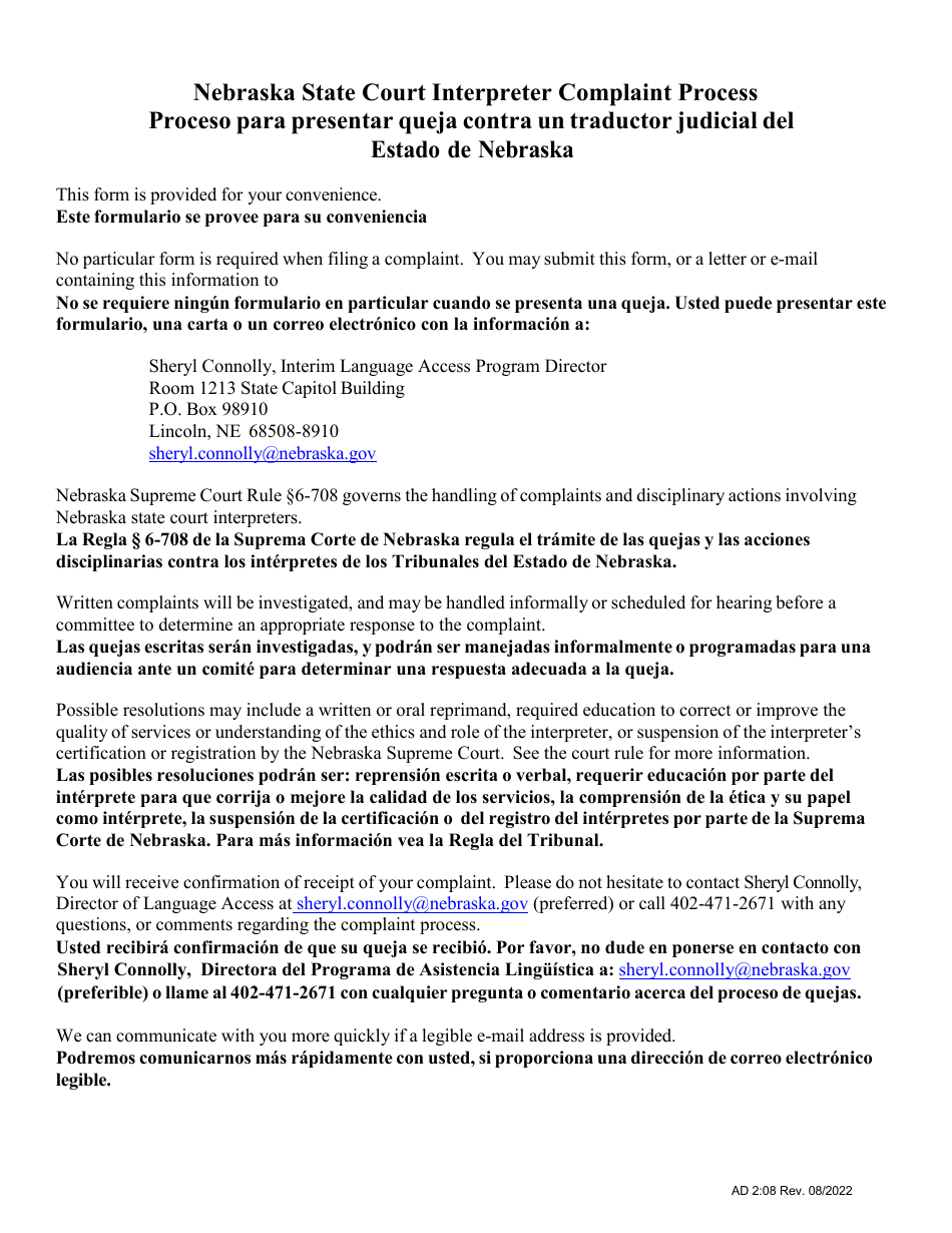 Form AD2:08 - Fill Out, Sign Online and Download Fillable PDF, Nebraska ... Form AD2:08 - Fill Out, Sign Online and Download Fillable PDF, Nebraska ...
