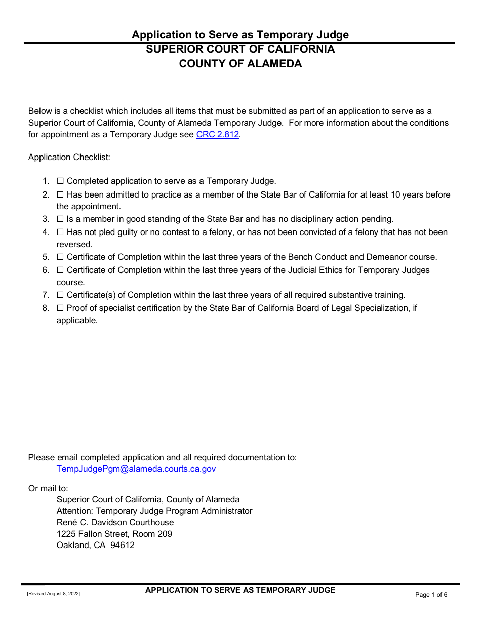 California Application to Serve as Temporary Judge - Fill Out, Sign ...