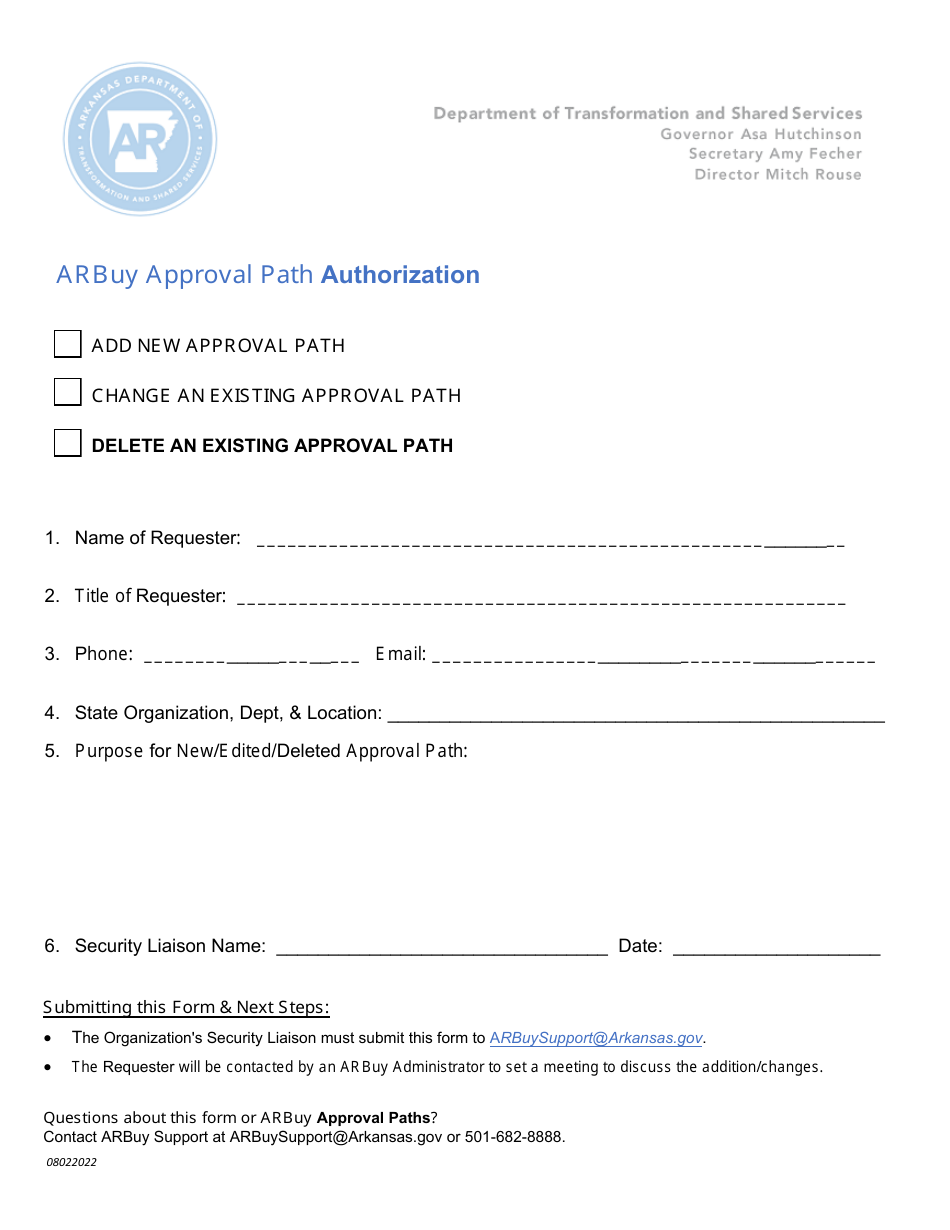Arkansas Arbuy Approval Path Authorization Download Fillable PDF | Templateroller