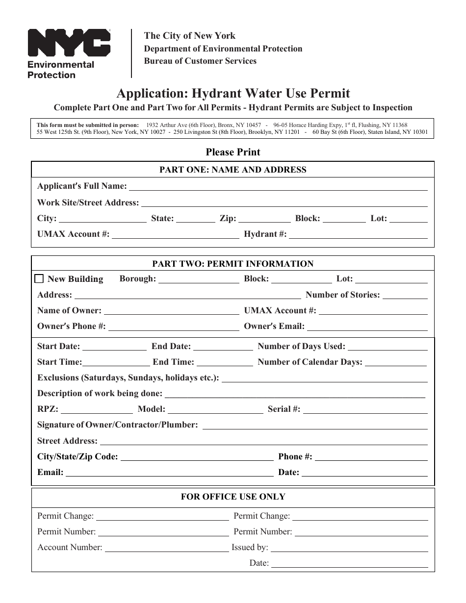New York City Application: Hydrant Water Use Permit - Fill Out, Sign ...