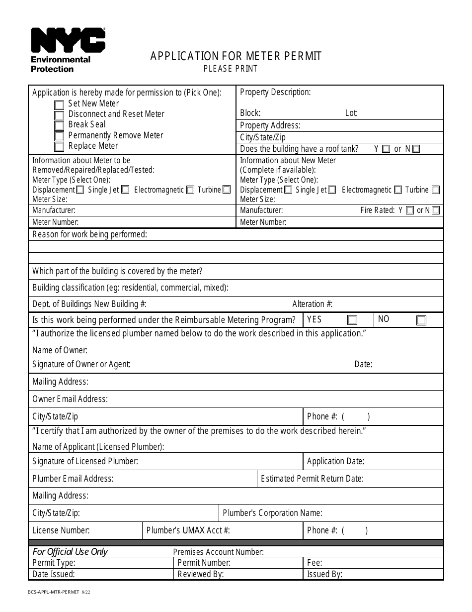 New York City Application for Meter Permit Download Fillable PDF 2018 ...