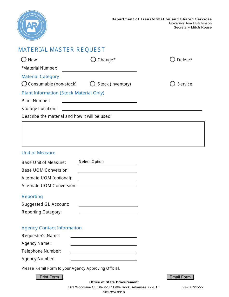 Arkansas Material Master Request Download Fillable PDF 2019 — 2025 ...