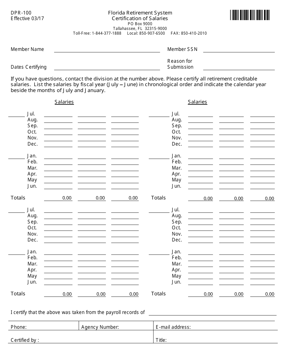 Form DPR-100 - Fill Out, Sign Online and Download Fillable PDF, Florida | Templateroller