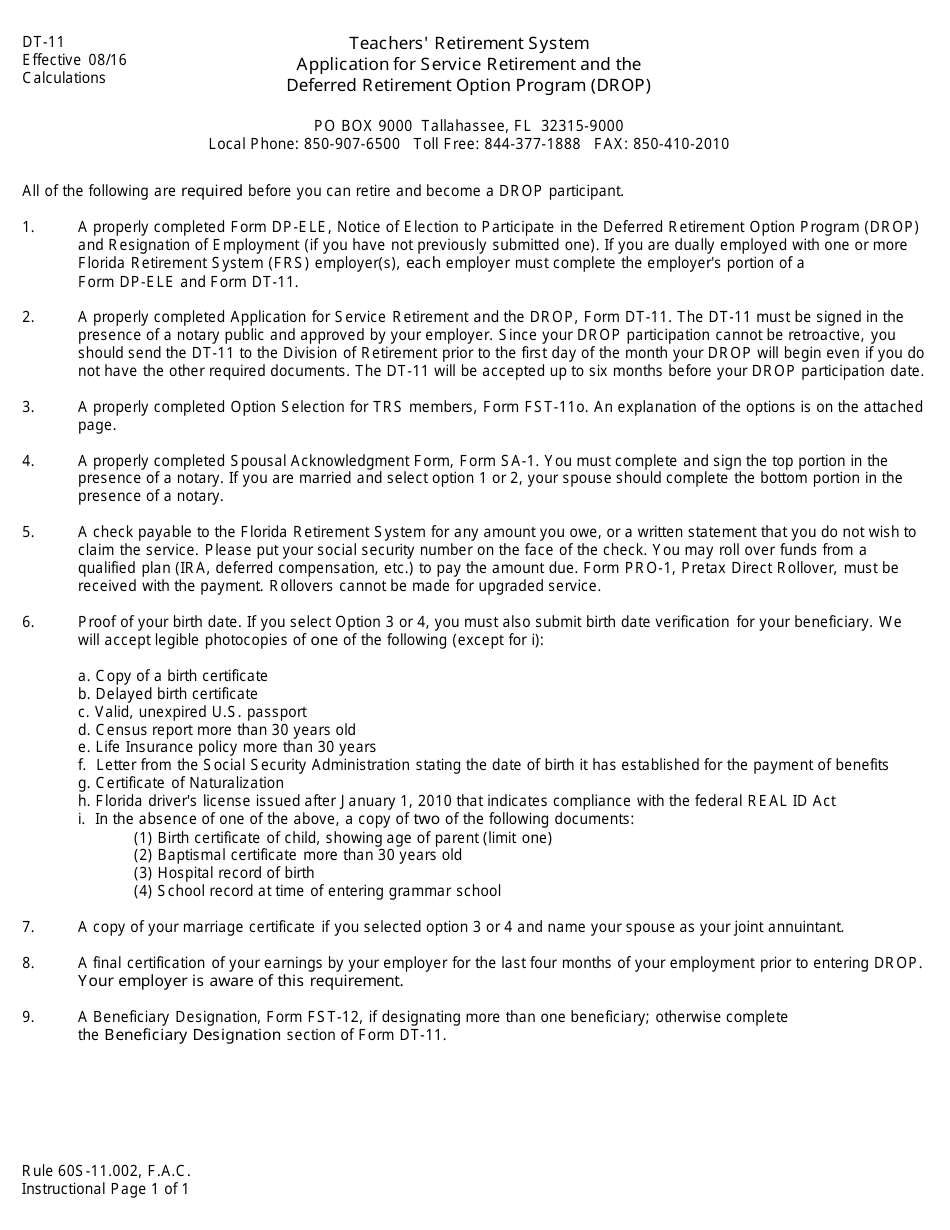Form DT-11 - Fill Out, Sign Online and Download Fillable PDF, Florida ...