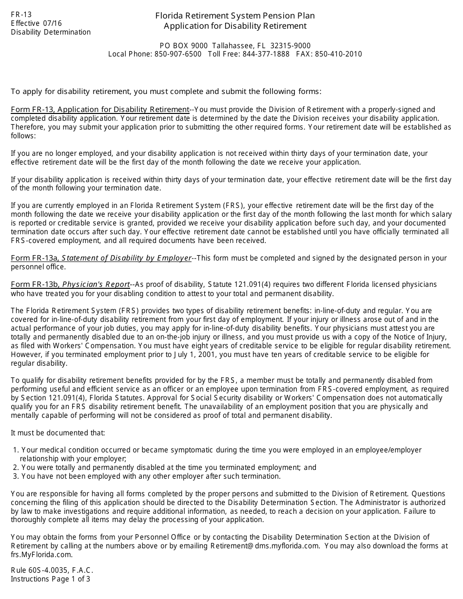 Form FR-13 - Fill Out, Sign Online and Download Fillable PDF, Florida ...