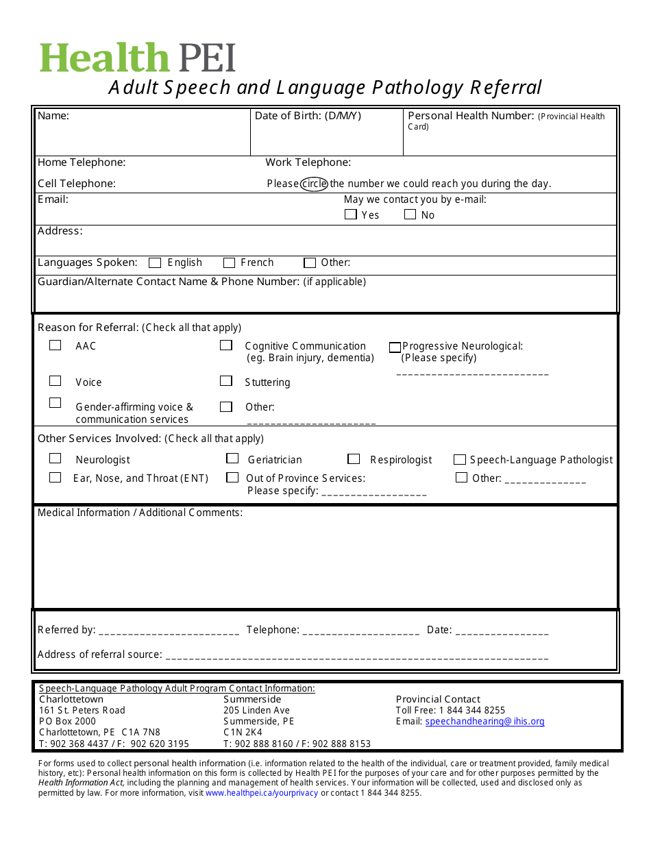 Prince Edward Island Canada Adult Speech and Language Pathology ...