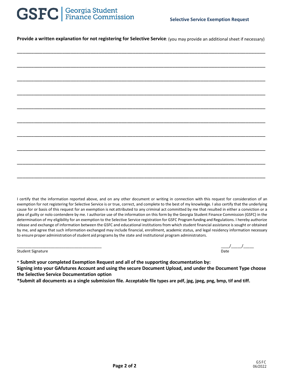 Georgia (United States) Selective Service Exemption Request - Fill Out ...