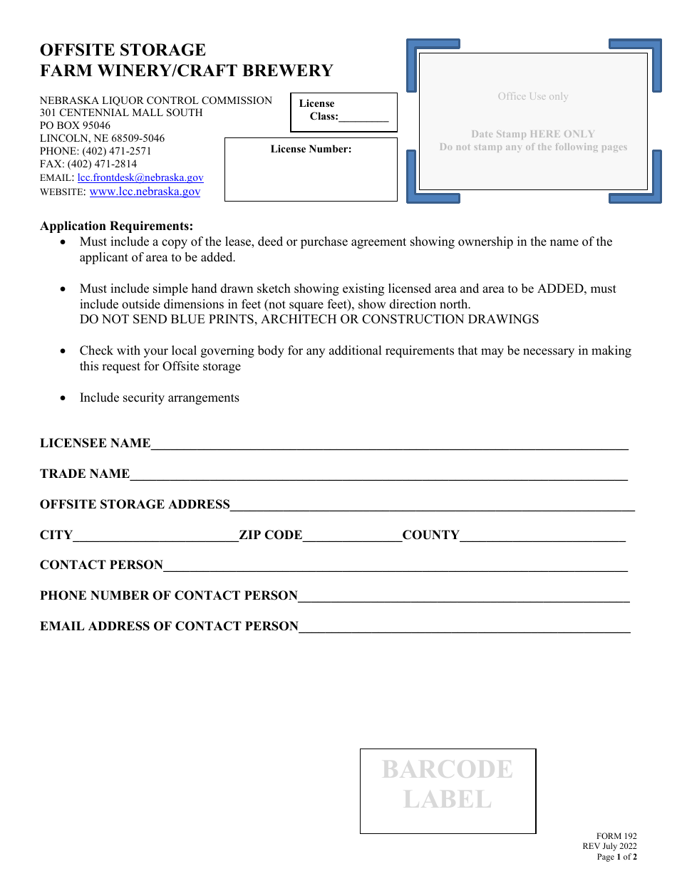 Form 192 - Fill Out, Sign Online and Download Fillable PDF, Nebraska ...