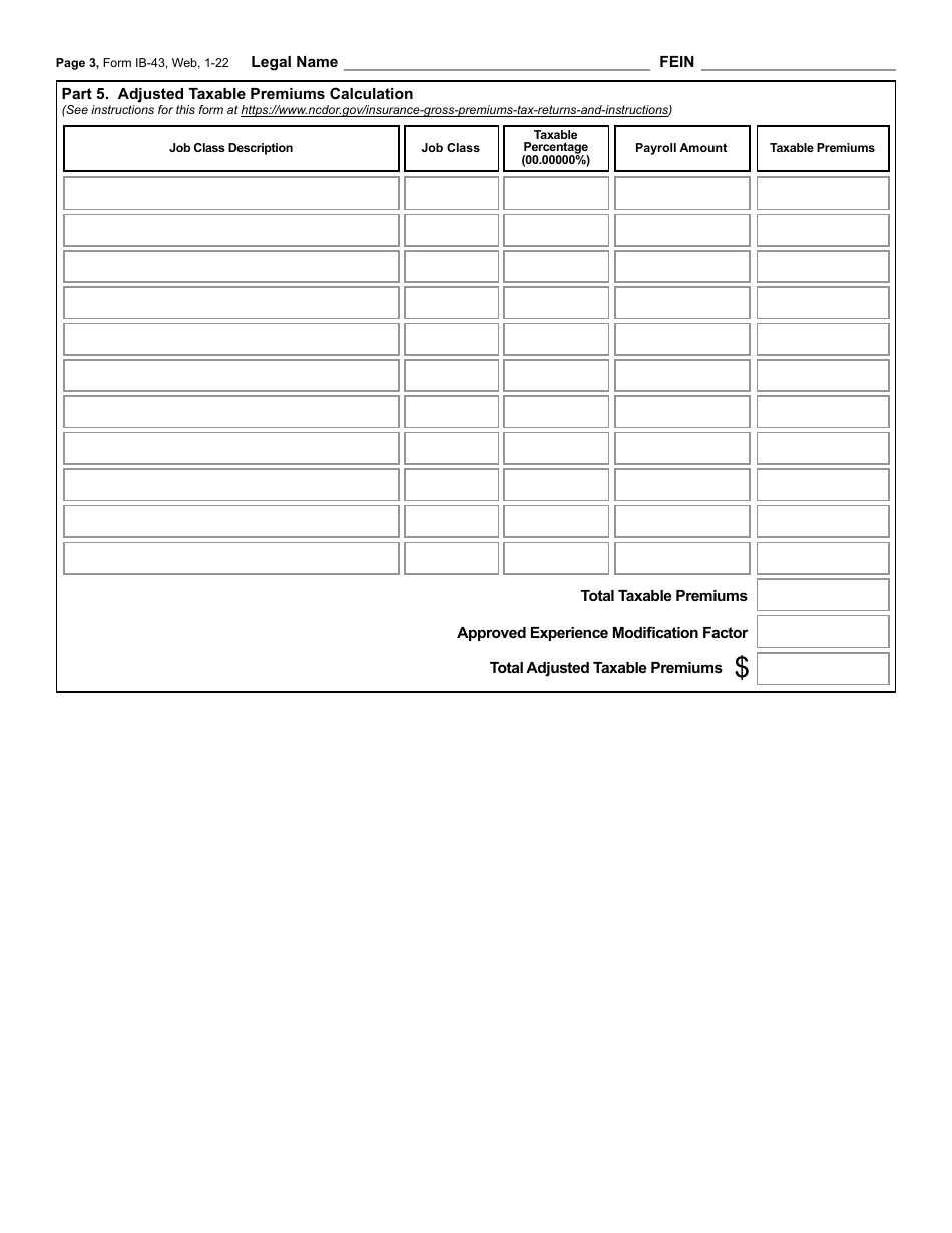 Form IB-43 Download Printable PDF or Fill Online Gross Premiums Tax ...