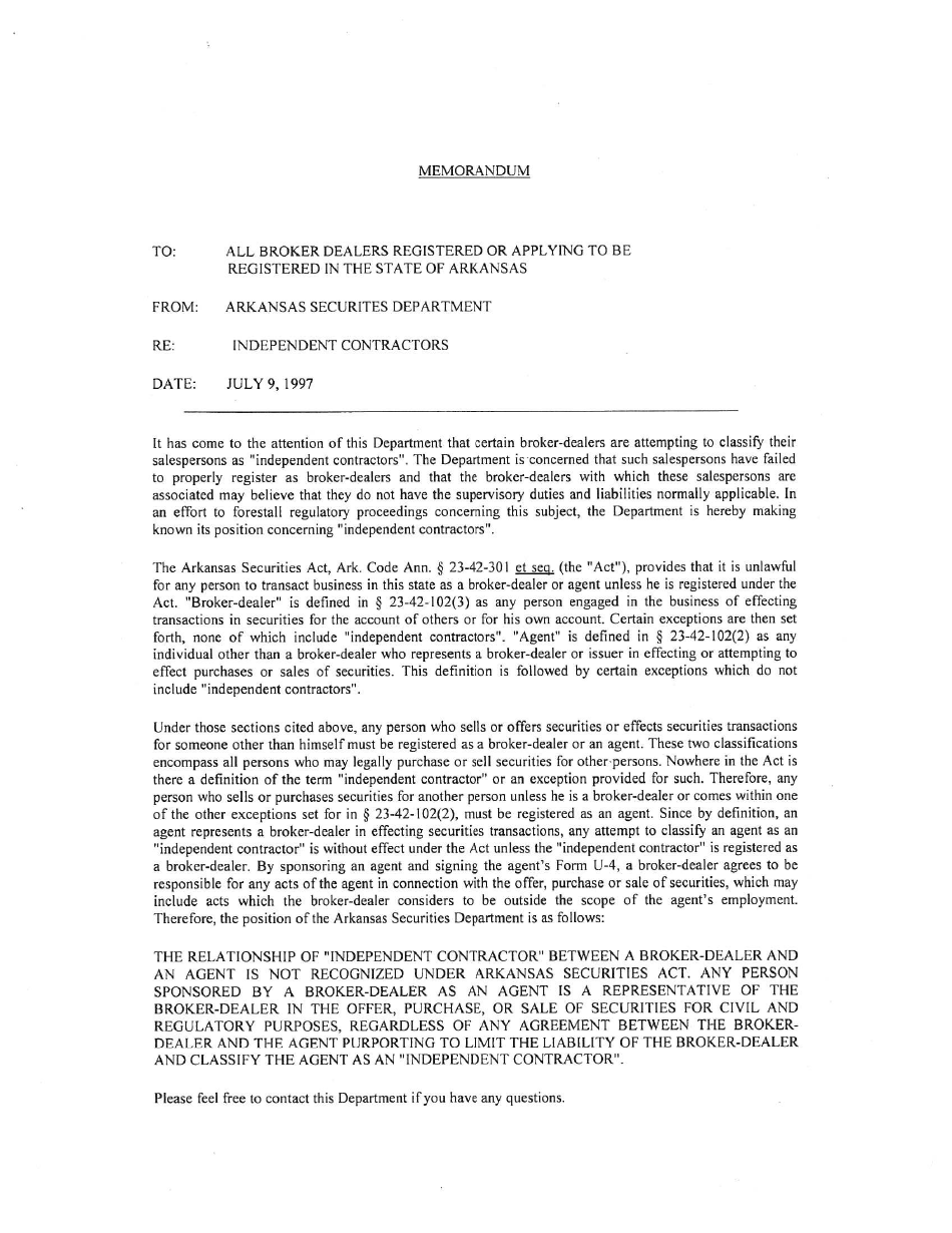 Arkansas Broker Dealer Independent Contractor Acknowledgement - Fill ...