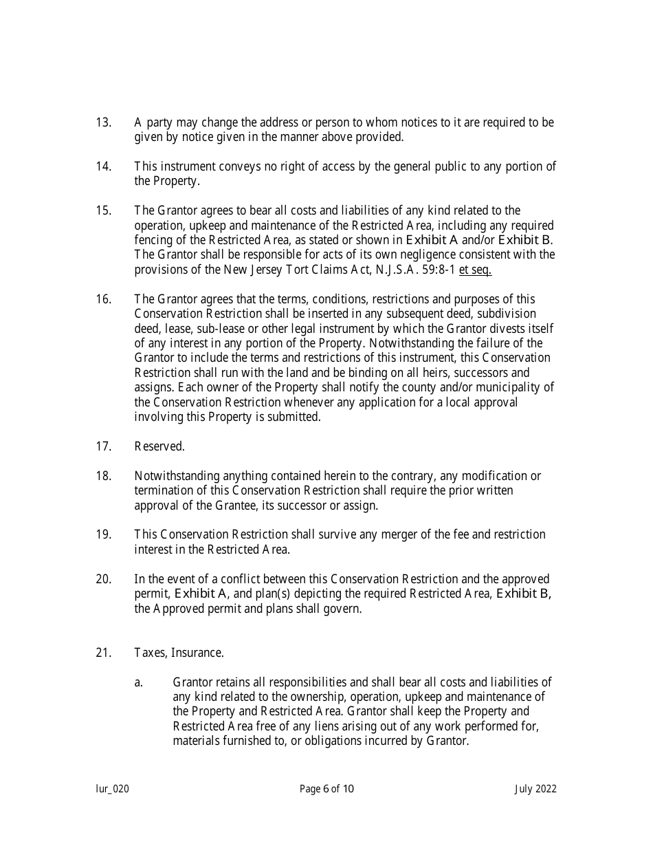 New Jersey Grant of Conservation Restriction (Transition Area Waiver ... New Jersey Grant of Conservation Restriction (Transition Area Waiver ...
