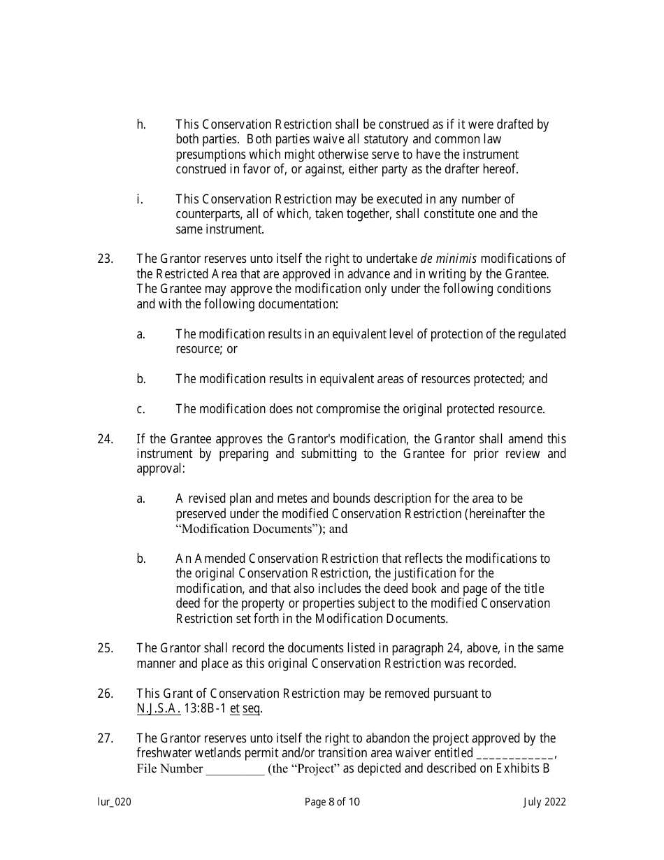 New Jersey Grant of Conservation Restriction (Transition Area Waiver ... New Jersey Grant of Conservation Restriction (Transition Area Waiver ...