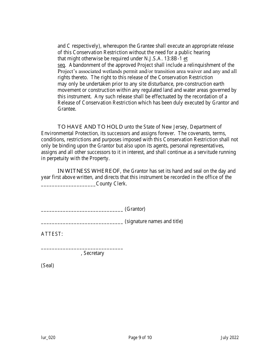 New Jersey Grant of Conservation Restriction (Transition Area Waiver ... New Jersey Grant of Conservation Restriction (Transition Area Waiver ...