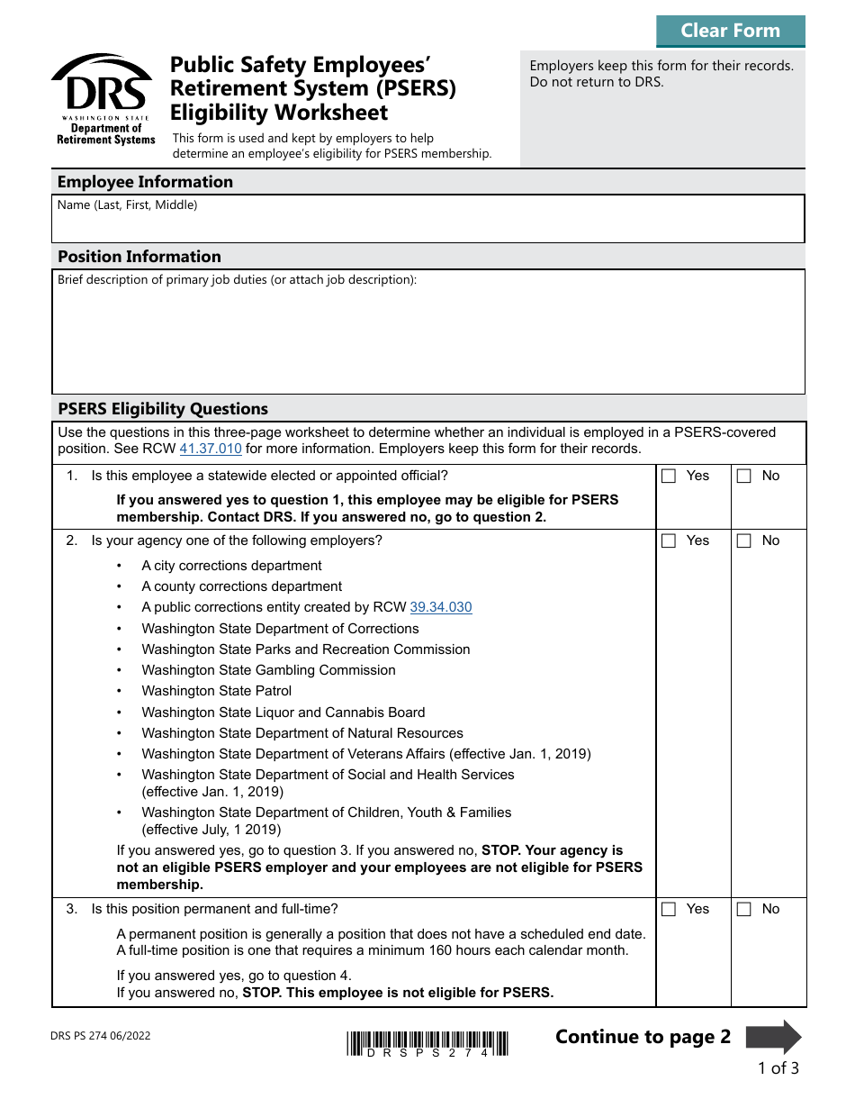 Form DRS PS274 Download Fillable PDF or Fill Online Public Safety ...