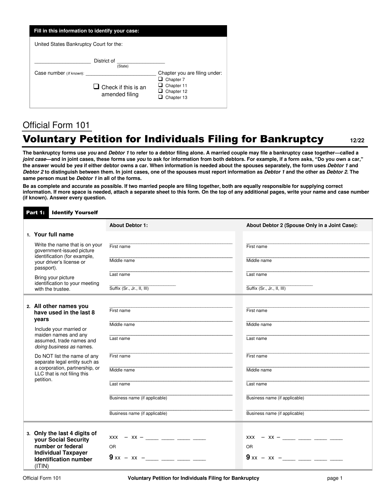 Official Form 101 Download Printable PDF or Fill Online Voluntary ...