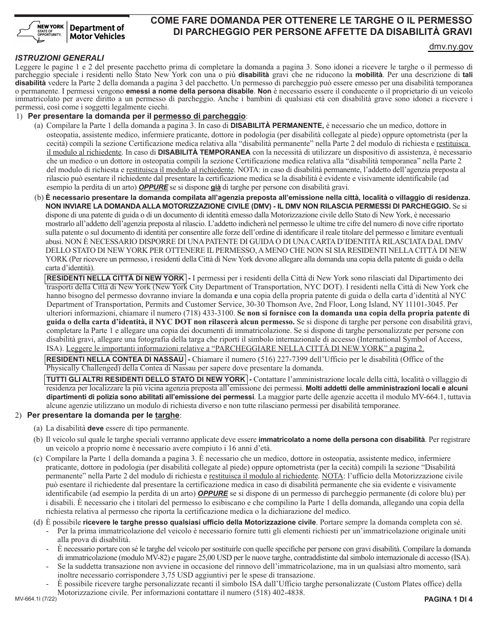 Form MV-664.1I Download Fillable PDF or Fill Online Application for a ...