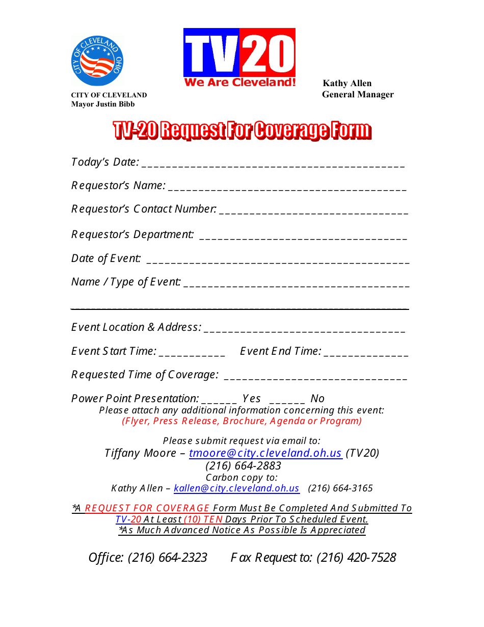 City of Cleveland, Ohio Tv-20 Request for Coverage - Fill Out, Sign ...