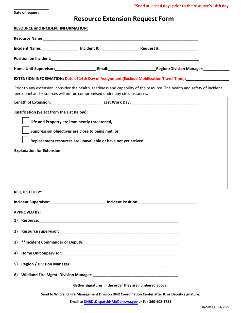 Washington Resource Extension Request Form Download Fillable PDF ...