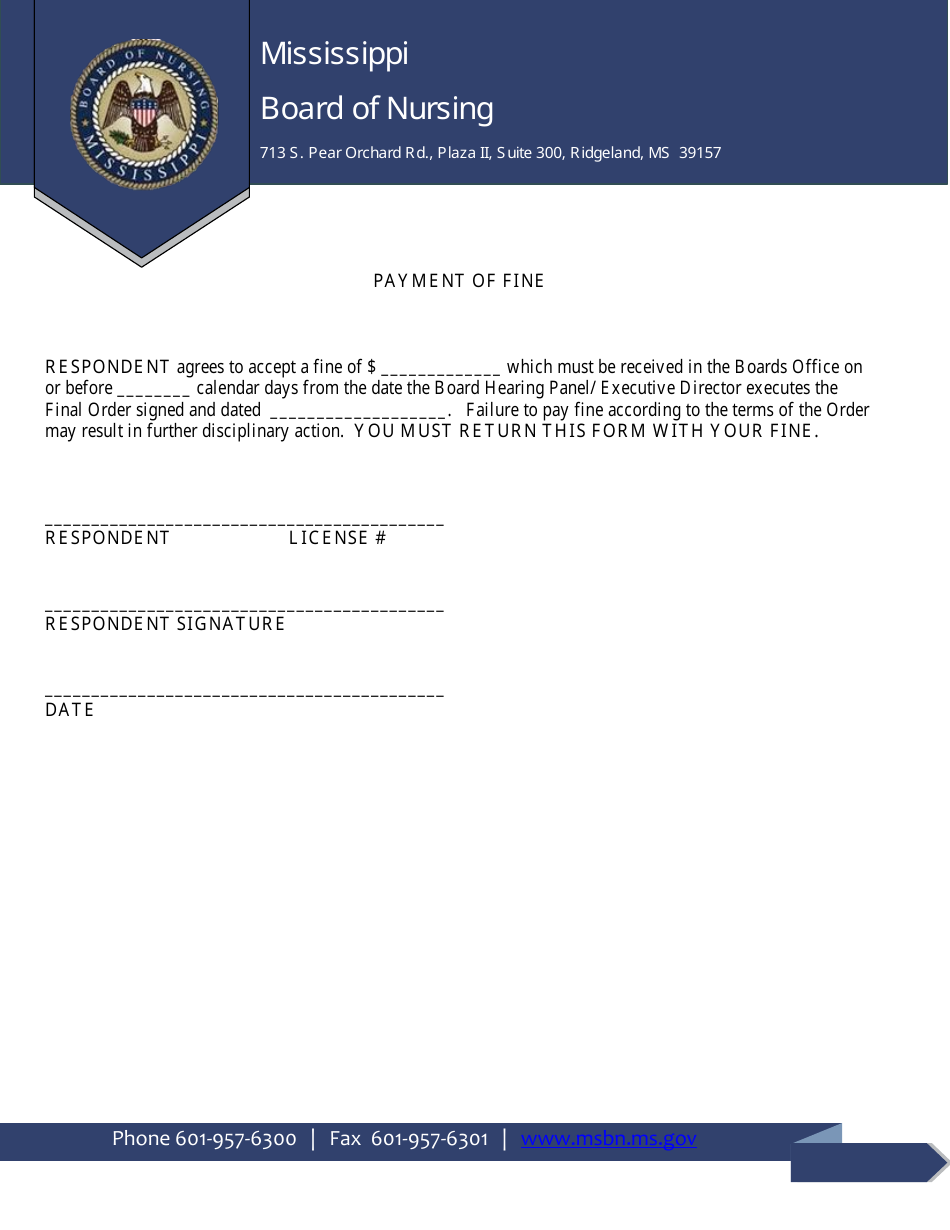 Mississippi Payment of Fine Download Printable PDF 2018 — 2025 ...