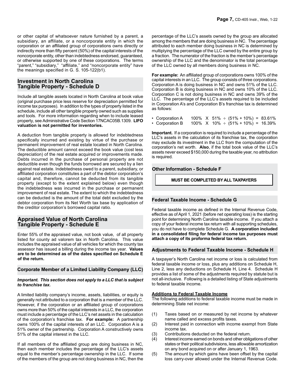 Download Instructions for Form CD-405 C-Corporation Tax Return PDF ...