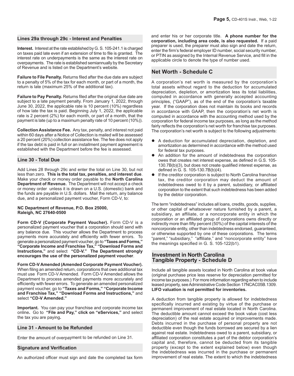 Download Instructions for Form CD-401S S-Corporation Tax Return PDF ...