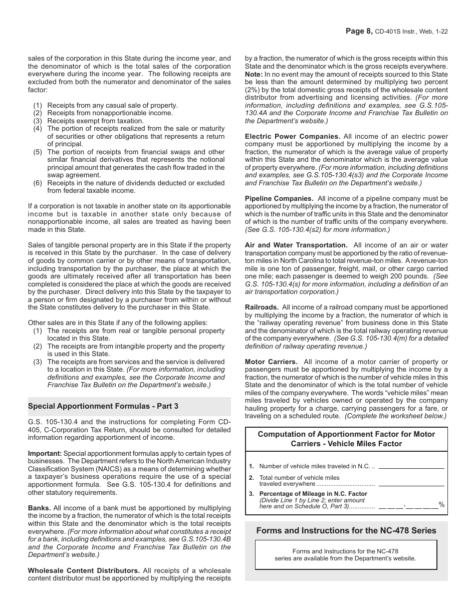 Download Instructions for Form CD-401S S-Corporation Tax Return PDF ...
