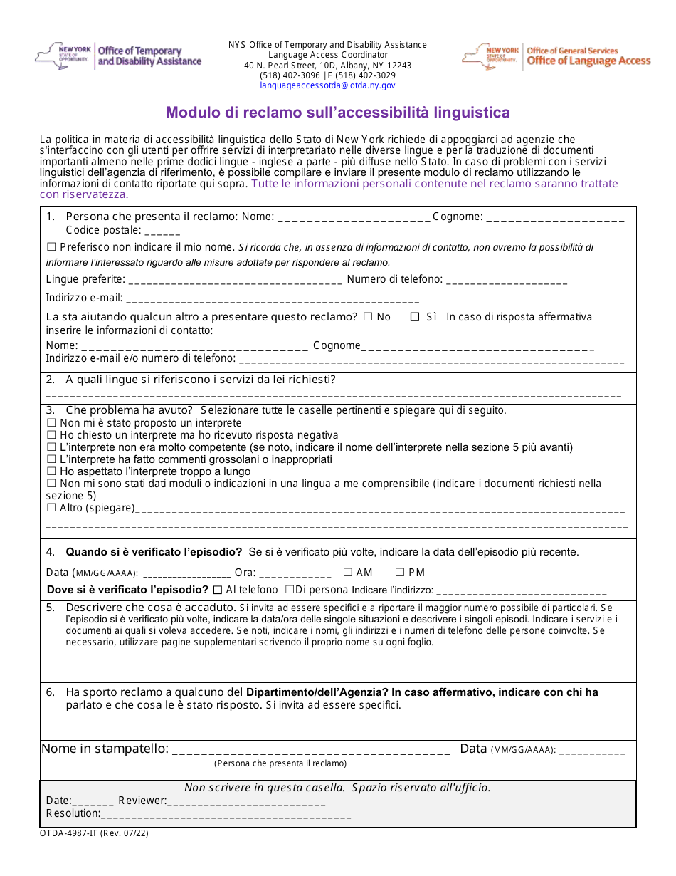 Form OTDA-4987-IT - Fill Out, Sign Online and Download Printable PDF ...