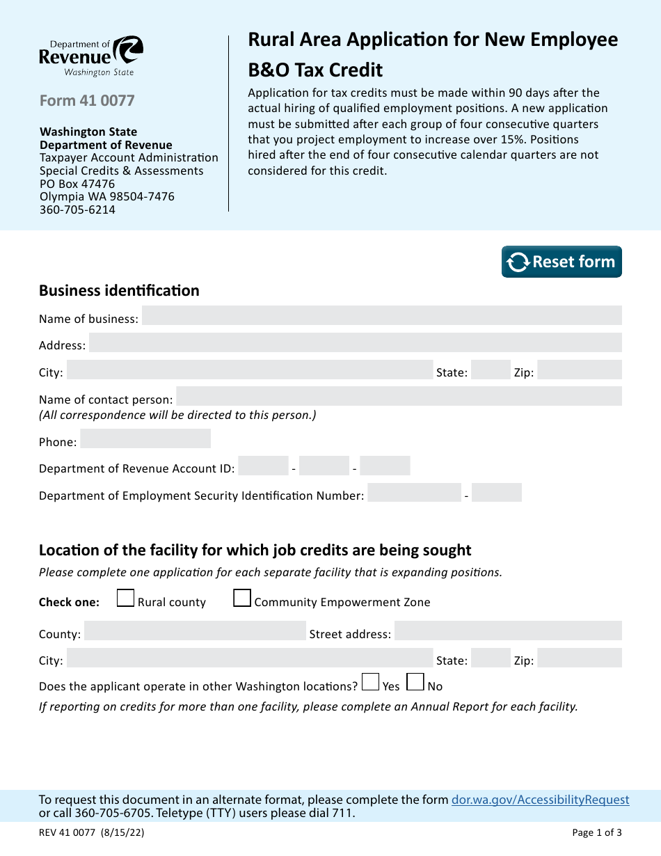 Form REV41 0077 Download Fillable PDF or Fill Online Rural Area ...