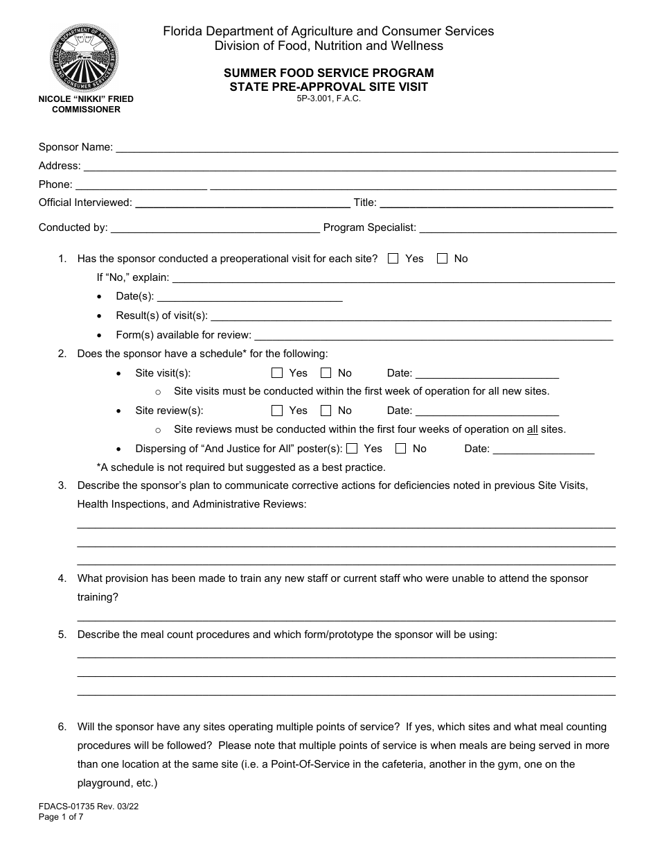 Form FDACS-01735 - Fill Out, Sign Online and Download Fillable PDF ...