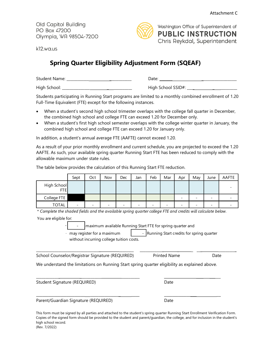 Washington Spring Quarter Eligibility Adjustment Form (Sqeaf) - Fill ...