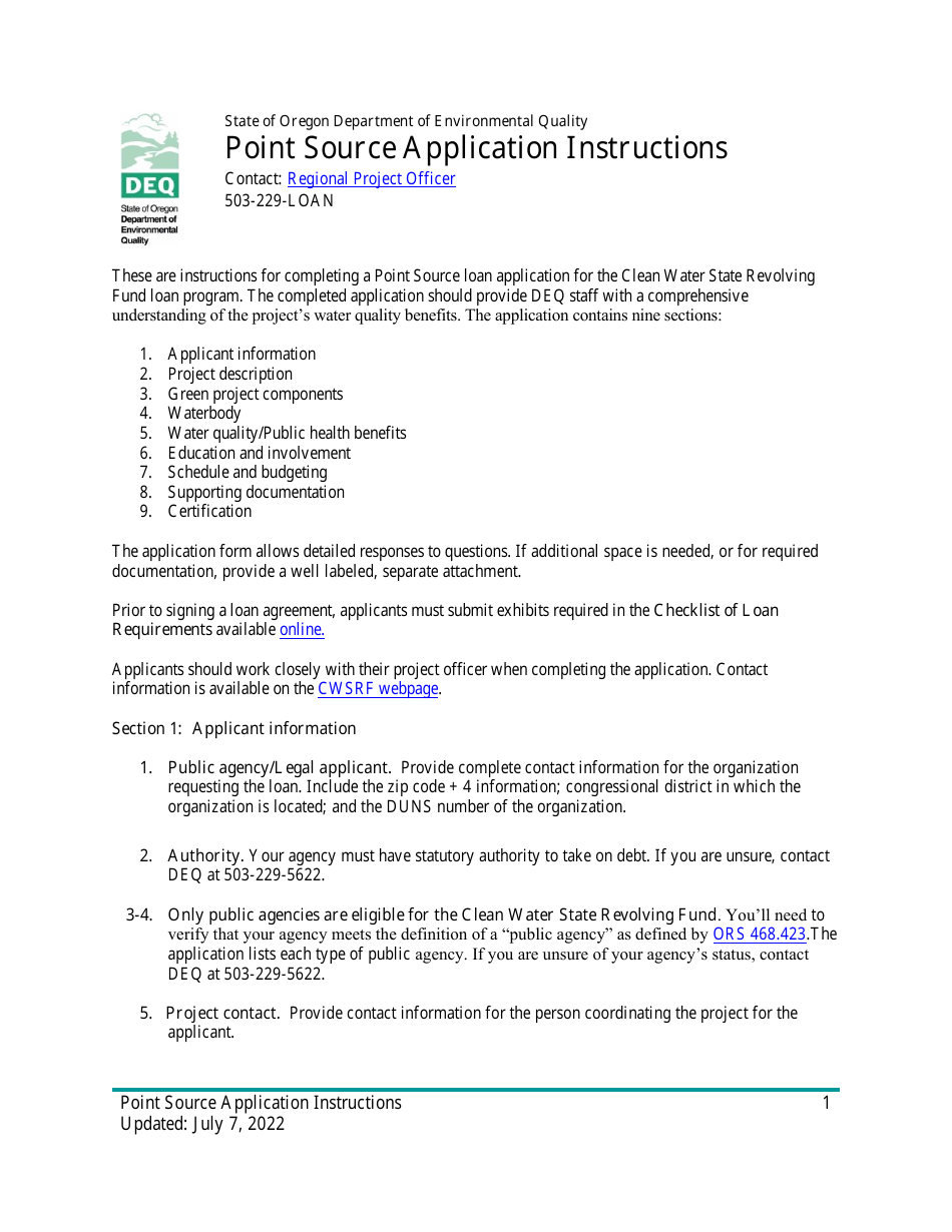 Download Instructions for Point Source Project Loan Application (Design ...