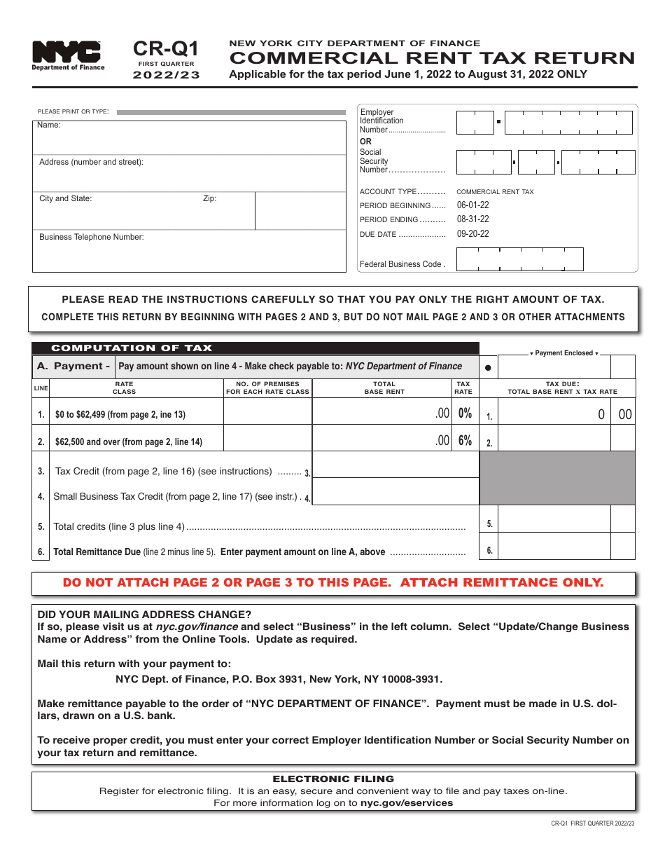 Form CR-Q1 Download Printable PDF or Fill Online Commercial Rent Tax ...