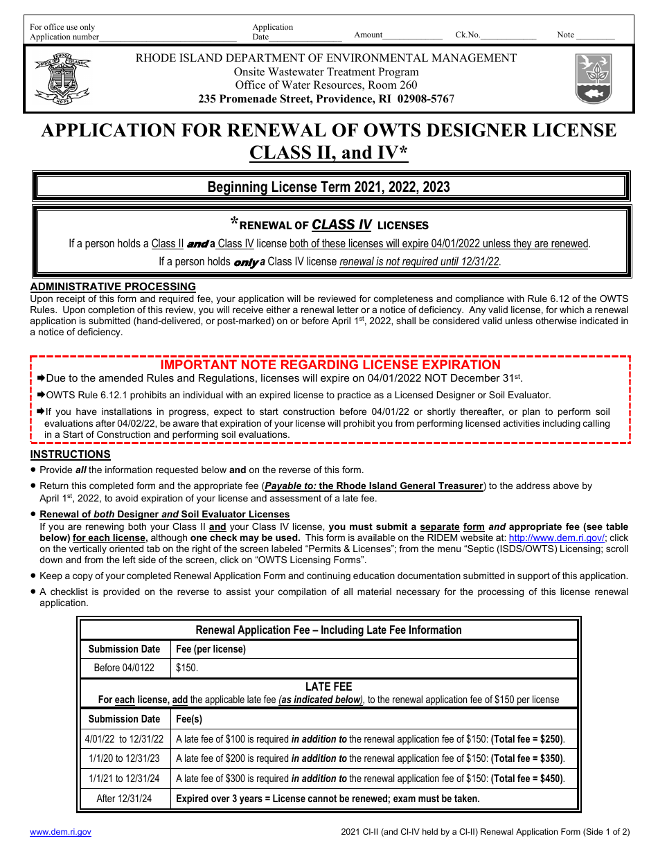 2023 Rhode Island Application for Renewal of Owts Designer License ...