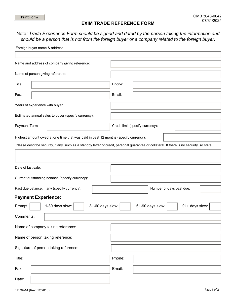 Form EIB99-14 - Fill Out, Sign Online and Download Fillable PDF ...