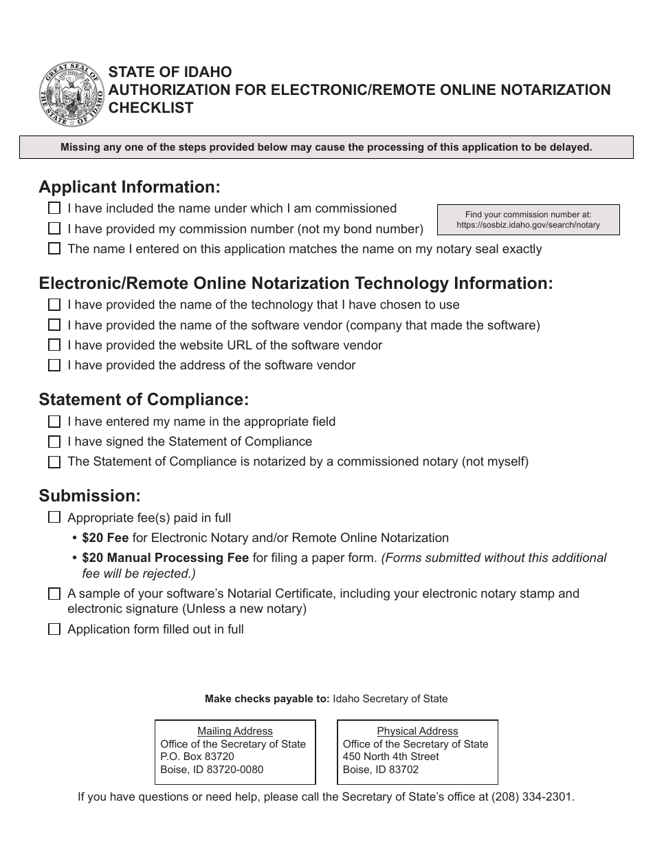 Idaho Authorization for Electronic/Remote Online Notarization - Fill Out, Sign Online and ...