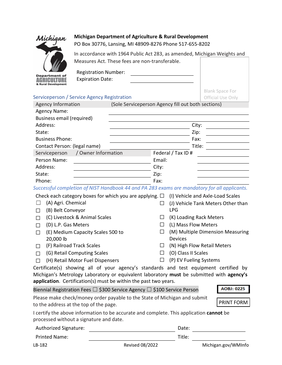 Form LB-182 Download Fillable PDF or Fill Online Serviceperson/Service ...