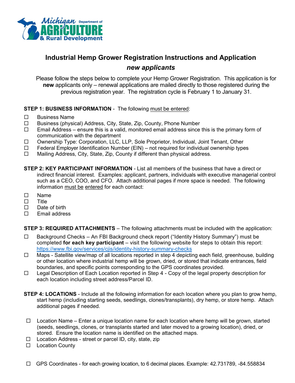 Michigan Hemp Grower Registration - New Application Download Printable ...