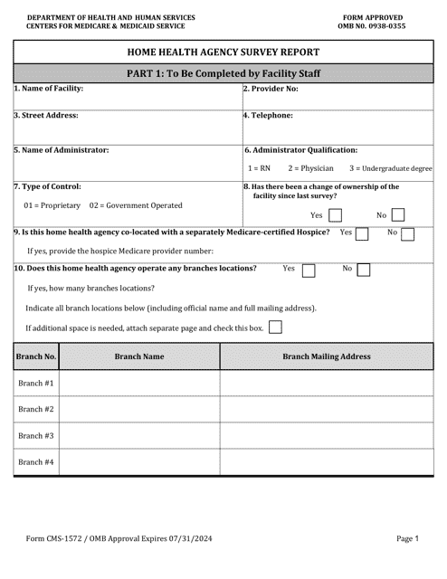 Form CMS-1572 Download Fillable PDF or Fill Online Home Health Agency ...