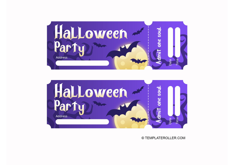 Halloween Party Ticket Template - Bats Download Printable PDF ...